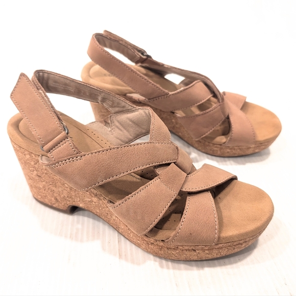 Clarks | Shoes | Clarks Giselle Beach Tan Nubuck Slingback Cork ...